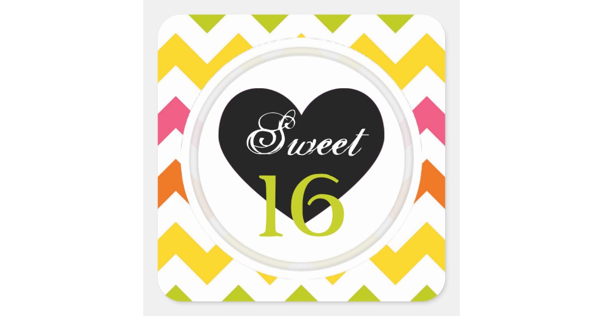 Sweet 16 Stickers: Summer Pastel Chevron Print Square Sticker | Zazzle