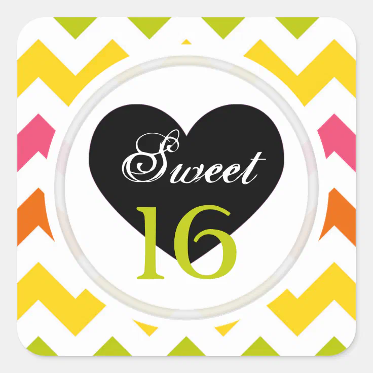 Sweet 16 Stickers: Summer Pastel Chevron Print Square Sticker | Zazzle