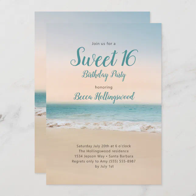 Sweet 16 Tropical Beach Theme Party Invitation | Zazzle
