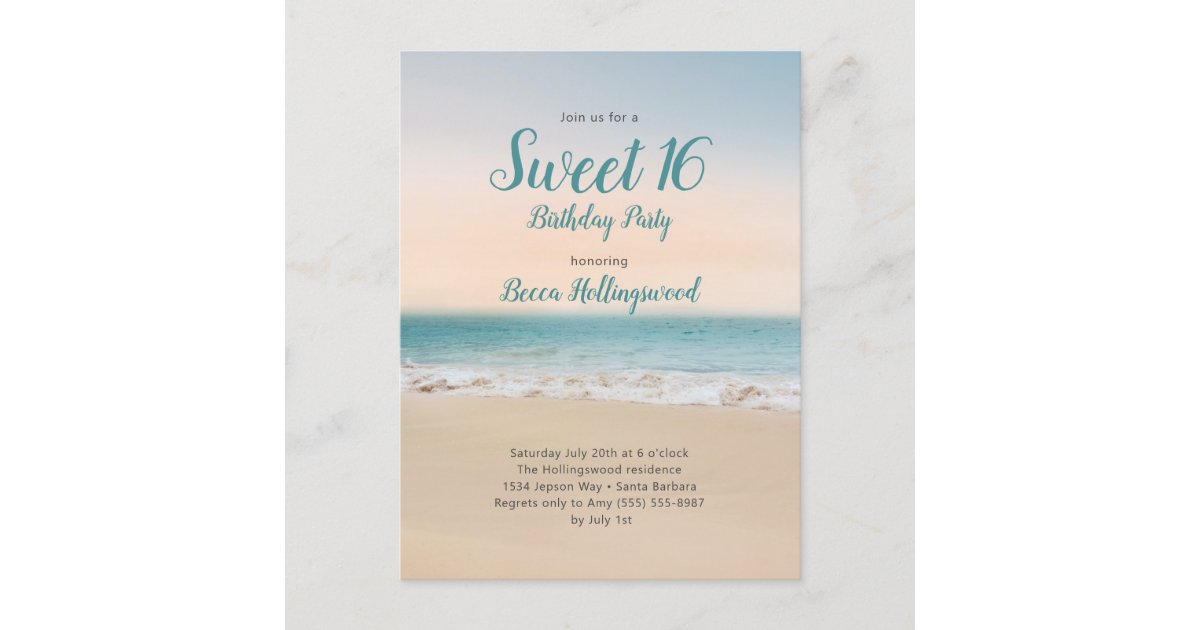 Sweet 16 Tropical Beach Theme Party Invitation Postcard | Zazzle