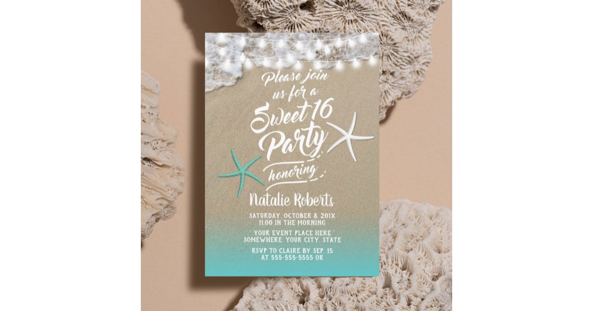 Sweet 16 Tropical Summer Beach Starfish Invitation | Zazzle