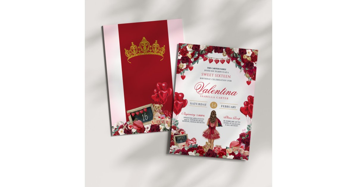 Sweet 16 Valentine 16th Birthday Party Invitation | Zazzle