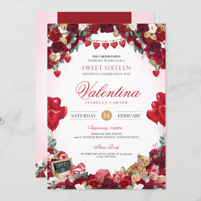 Sweet 16 Valentine's Birthday Party Invitation | Zazzle