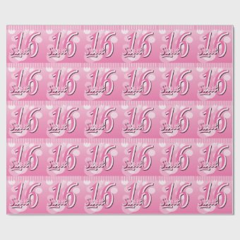 Sweet 16 Word Art | 16th Birthday Wrapping Paper | Zazzle