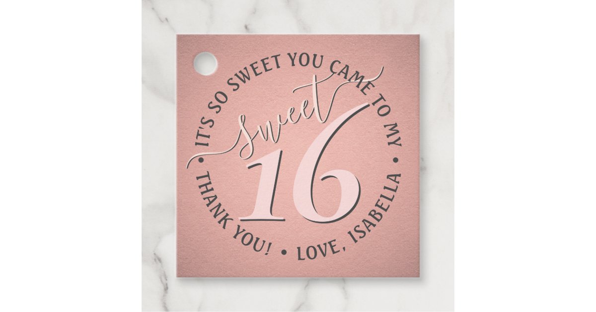 Sweet 16th Birthday Chic Cute Thank You Pink Party Favor Tags | Zazzle