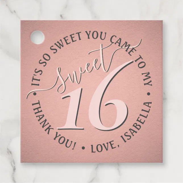 Sweet 16th Birthday Chic Cute Thank You Pink Party Favor Tags | Zazzle