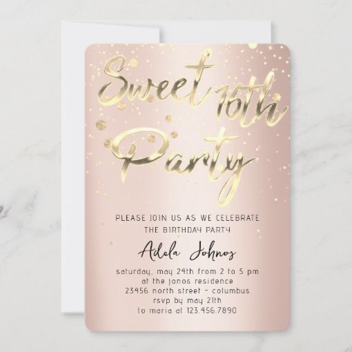 Sweet 16th Instant Download Rose Gold Confetti Invitation | Zazzle