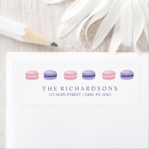 Sweet and Chic Pink and Purple French Macarons Label | Zazzle