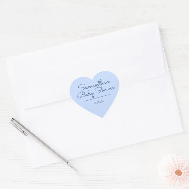 Sweet and Simple Blue Baby Shower Heart Sticker | Zazzle