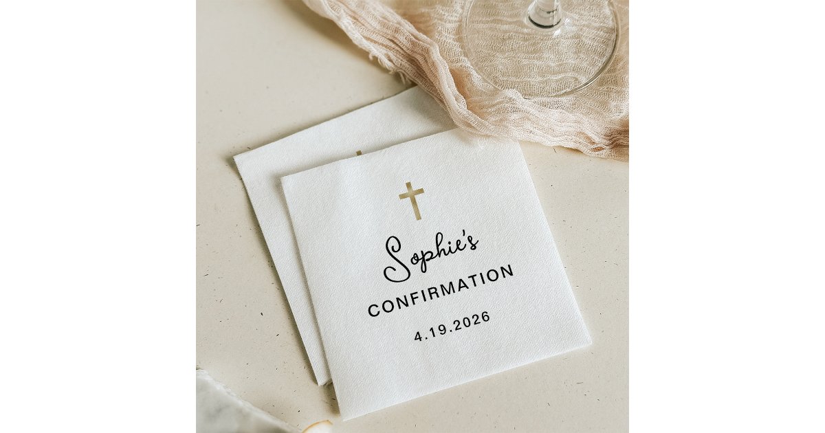 Sweet and Simple | Gold Cross Confirmation Napkins | Zazzle