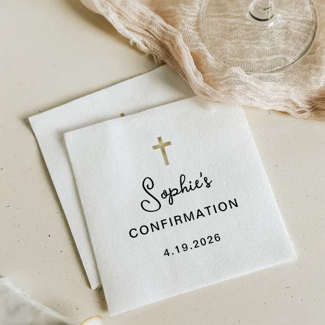 Sweet and Simple | Gold Cross Confirmation Napkins | Zazzle