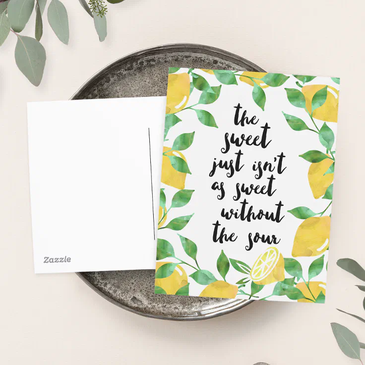 Sweet and Sour Lemon Quote Postcard | Zazzle