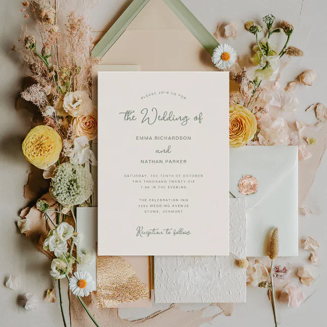 Sweet and Whimsical | Ivory and Sage Green Wedding Invitation | Zazzle