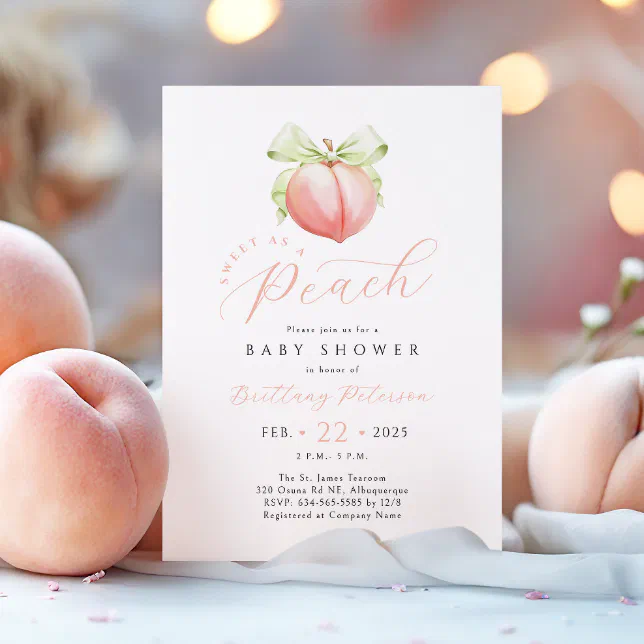 Sweet as a Peach Baby Shower Invitation | Zazzle