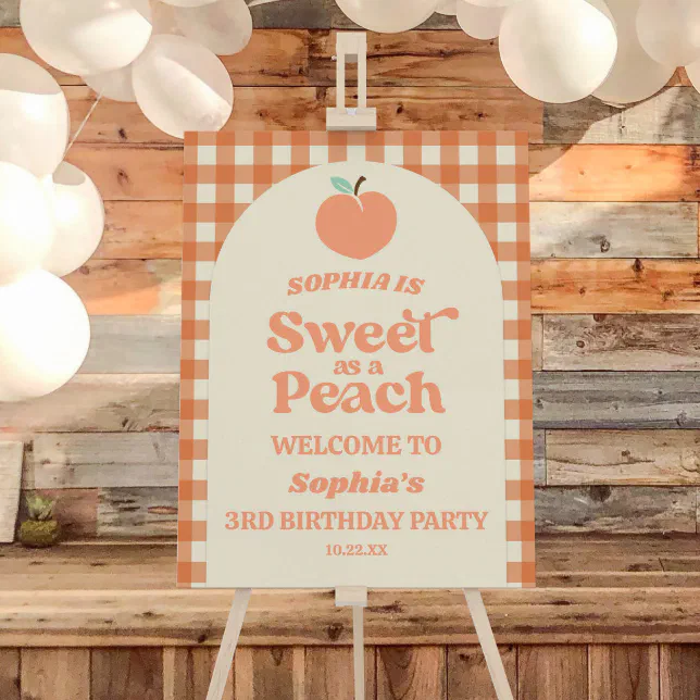 Sweet As A Peach Birthday Party Welcome Sign | Zazzle