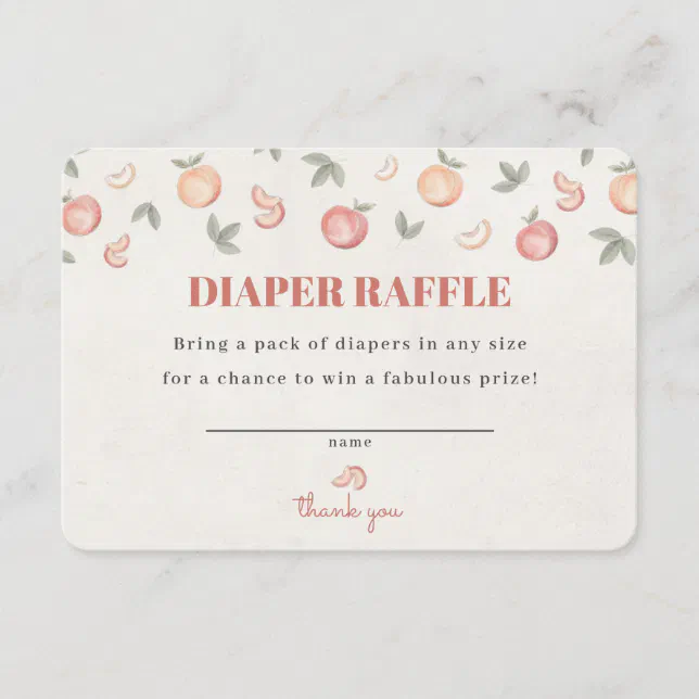 sweet as a peach diaper raffle invitation insert | Zazzle