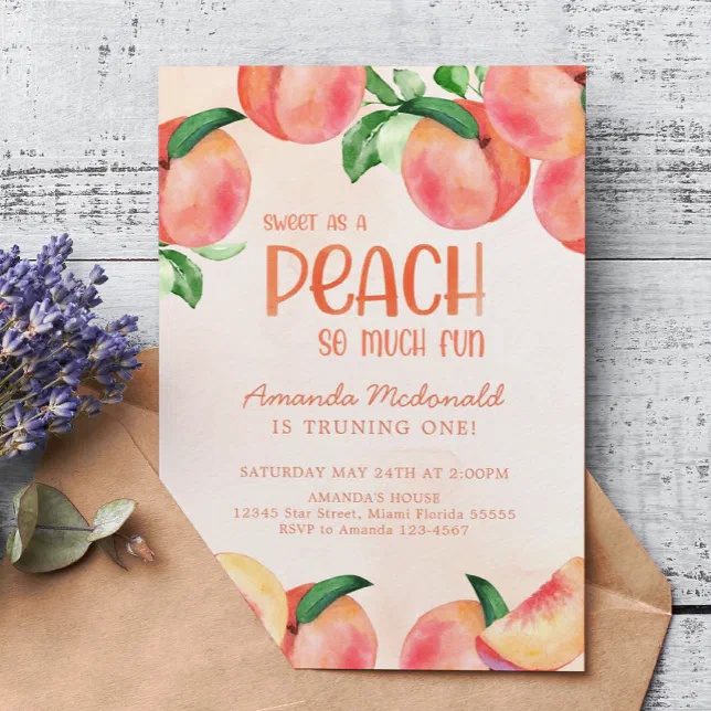 Sweet as a peach so much fun Birthday Invitation | Zazzle