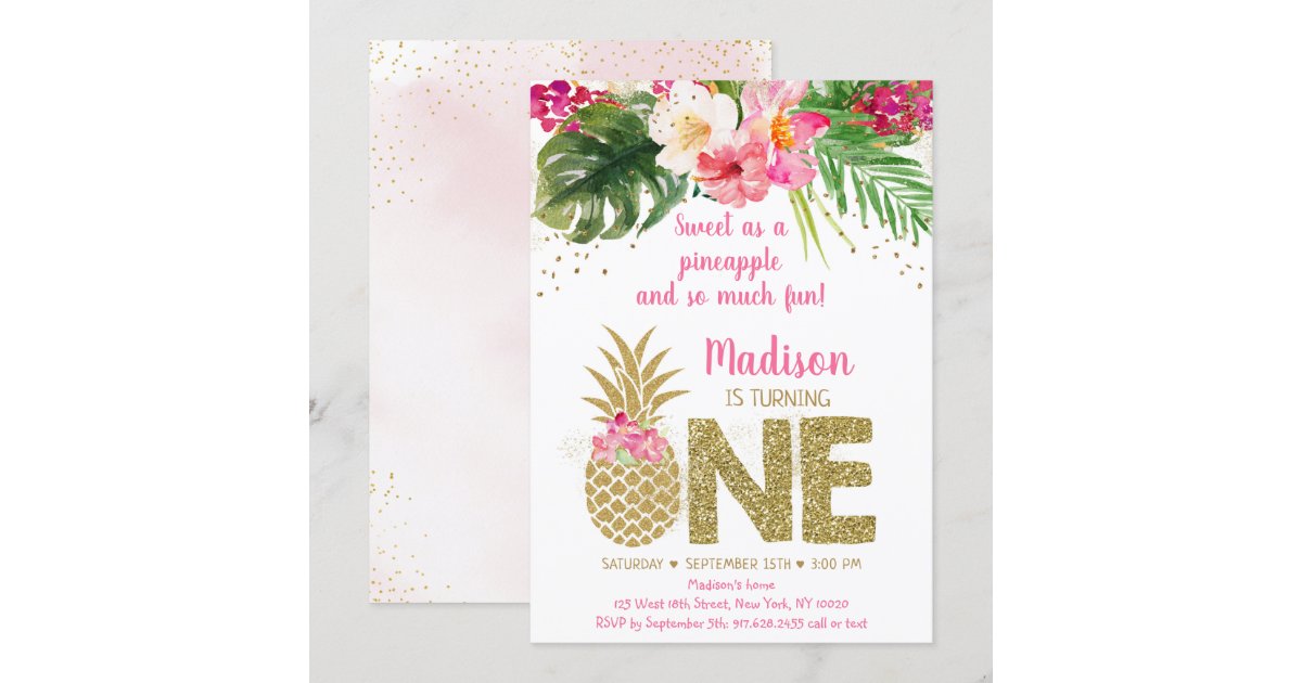 Sweet As A Pineapple Pink Gold First Birthday Invitation | Zazzle