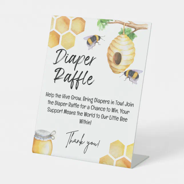 Sweet as can bee Diaper Raffle Sign-Baby Shower Pedestal Sign | Zazzle