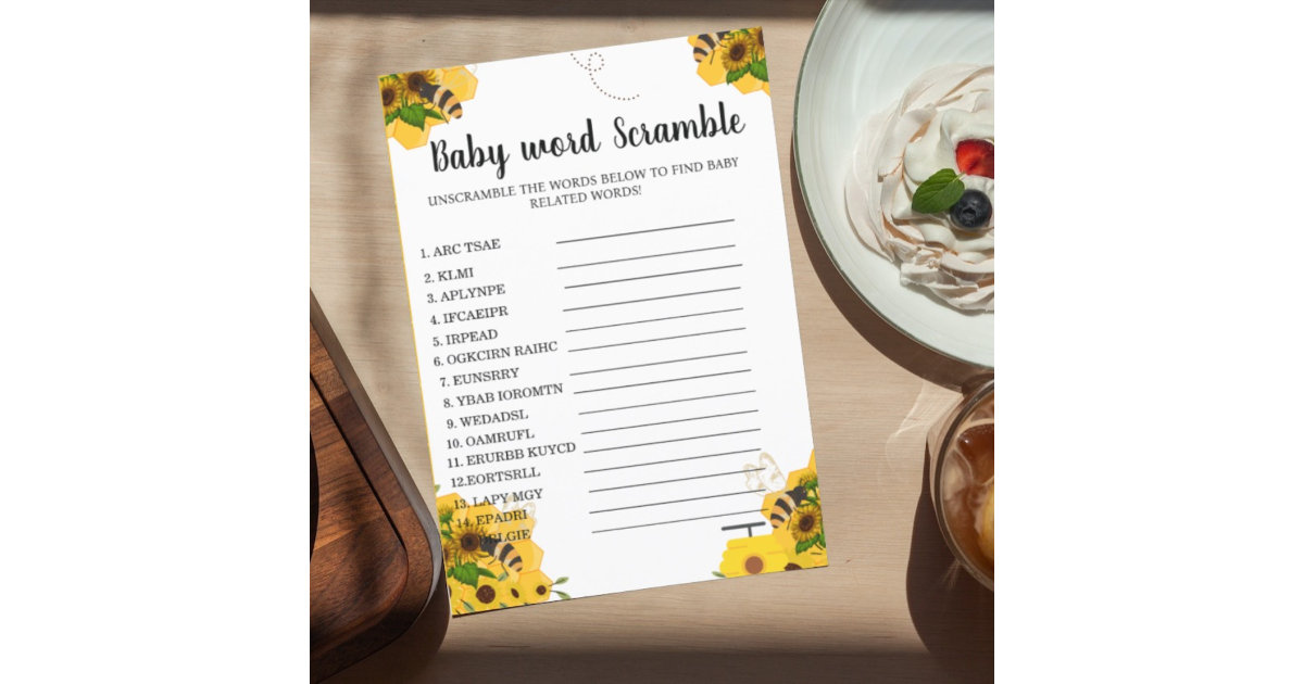 Sweet as it can bee word scramble baby shower game | Zazzle