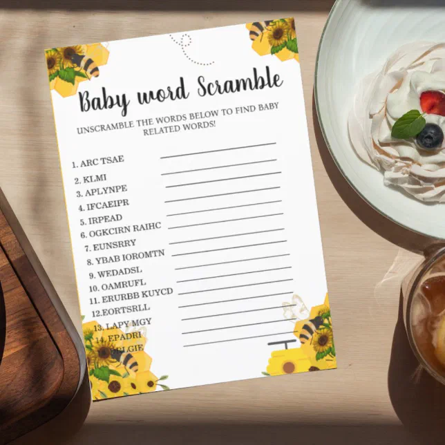 Sweet as it can bee word scramble baby shower game | Zazzle