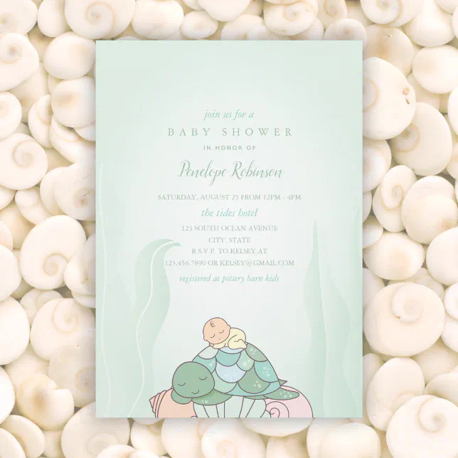 Sweet Baby And Sea Turtle Baby Shower Invitation | Zazzle