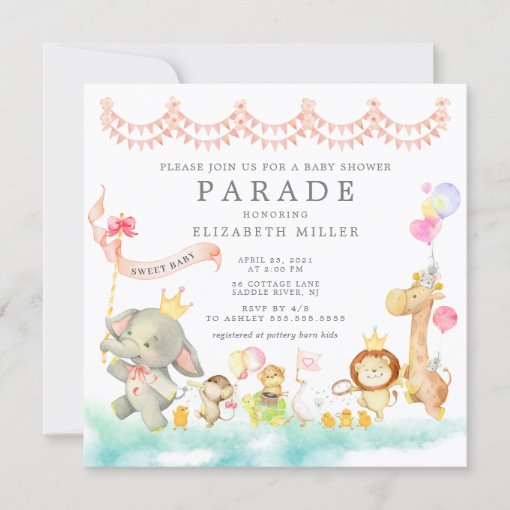 Sweet Baby Animals Parade Baby Shower Invitation | Zazzle