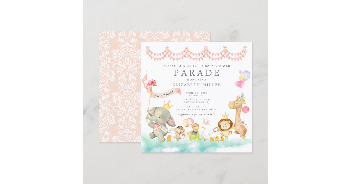Sweet Baby Animals Parade Baby Shower Invitation | Zazzle