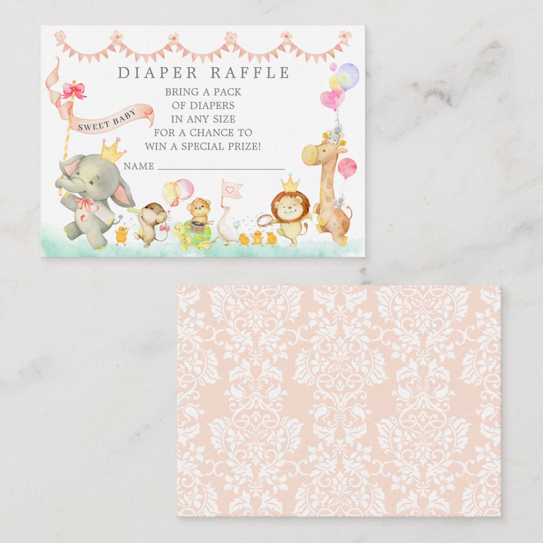 Sweet Baby Animals Parade Diaper Raffle Ticket Enclosure Card | Zazzle