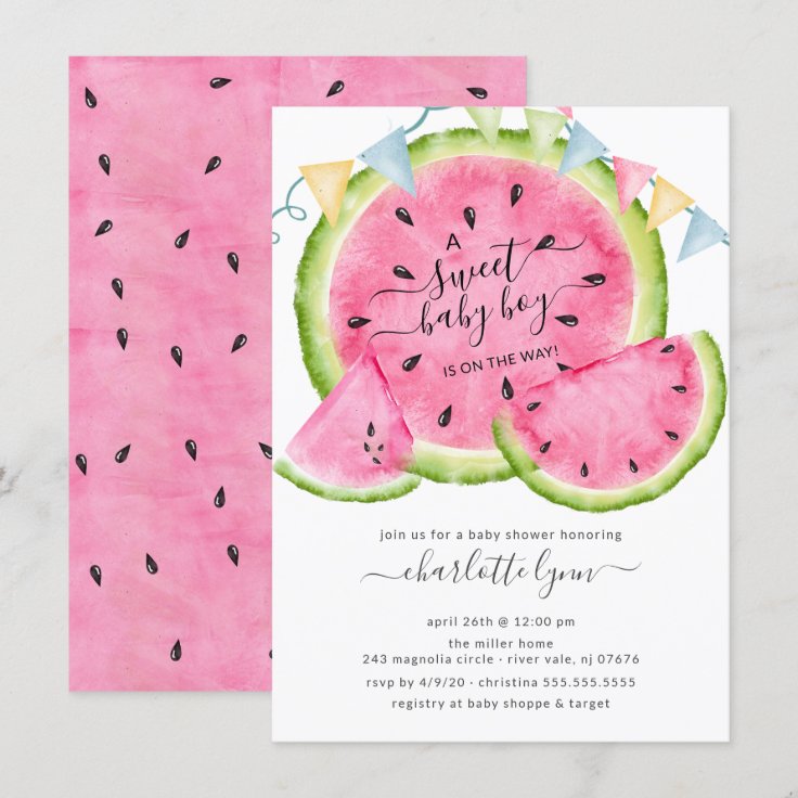Sweet Baby Boy Watermelon Baby Shower Invitation | Zazzle