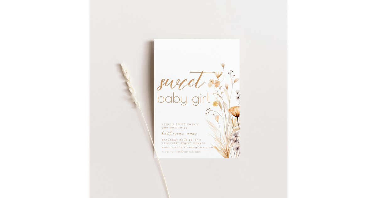 Sweet Baby Girl Baby Shower Party Invitation | Zazzle