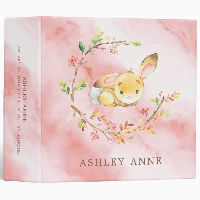Sweet Baby Girl Bunny Rabbit Baby Photo Album 3 Ring Binder | Zazzle