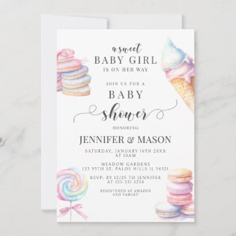 Sweet Baby Girl Cute Pastel Candy Baby Shower Invitation | Zazzle