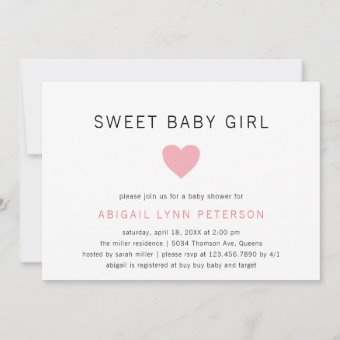 Sweet Baby Girl Pink Heart Cute Baby Shower Invitation | Zazzle