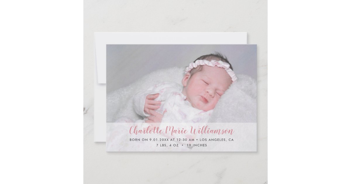 Sweet Baby Girl Script Birth Announcement | Zazzle