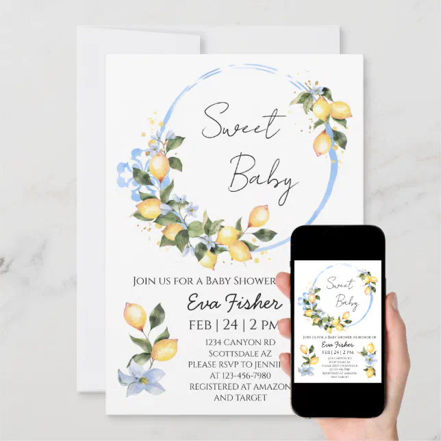 Sweet Baby Lemon Baby Shower Invitation | Zazzle