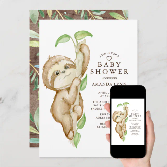 Sweet Baby Sloth Baby Shower Invitation | Zazzle