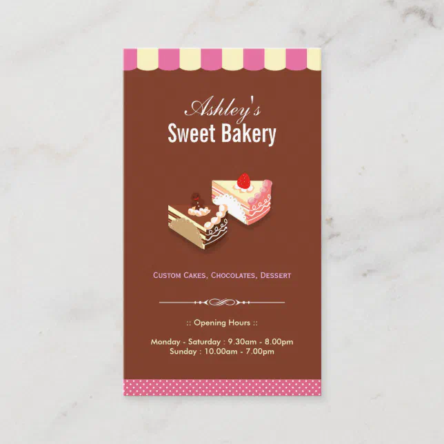 Sweet Bakery Shop - Custom Cakes Chocolates Pastry Business Card | Zazzle