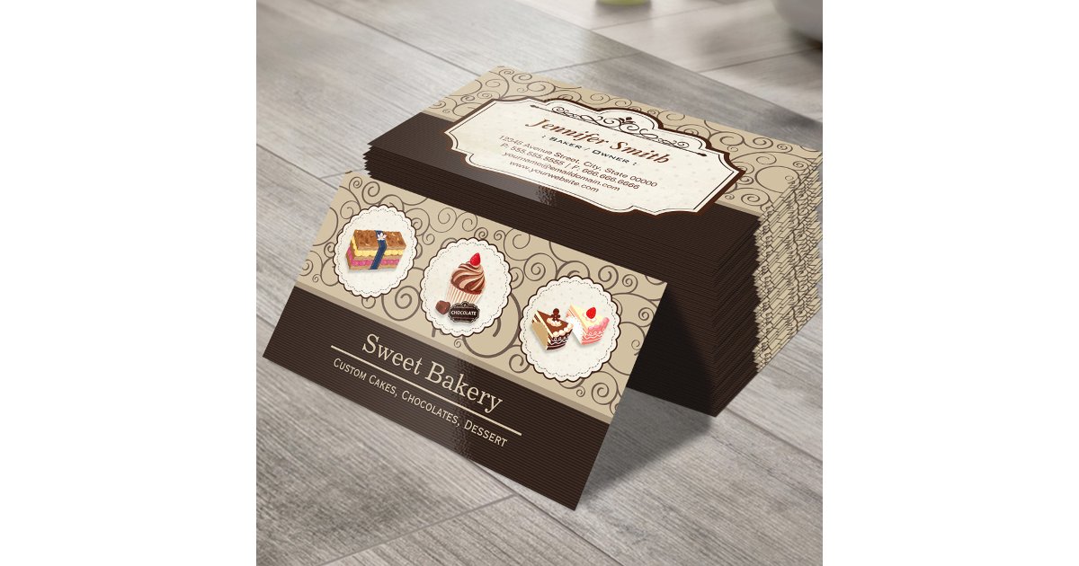 Sweet Bakery Store Custom Cakes Chocolates Dessert Business Card | Zazzle