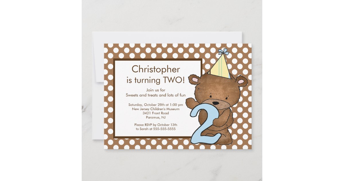 Sweet Bear Number TWO 2ND Birthday Invitation | Zazzle