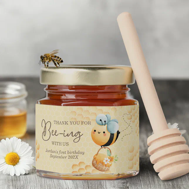 Sweet Bee Birthday Honey Jar Favors | Zazzle