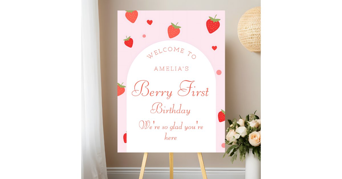 Sweet Berry First Birthday Party Welcome Sign | Zazzle