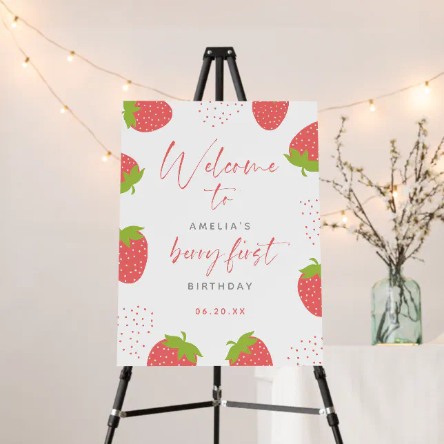 Sweet Berry First Girl 1st Birthday Welcome Sign | Zazzle