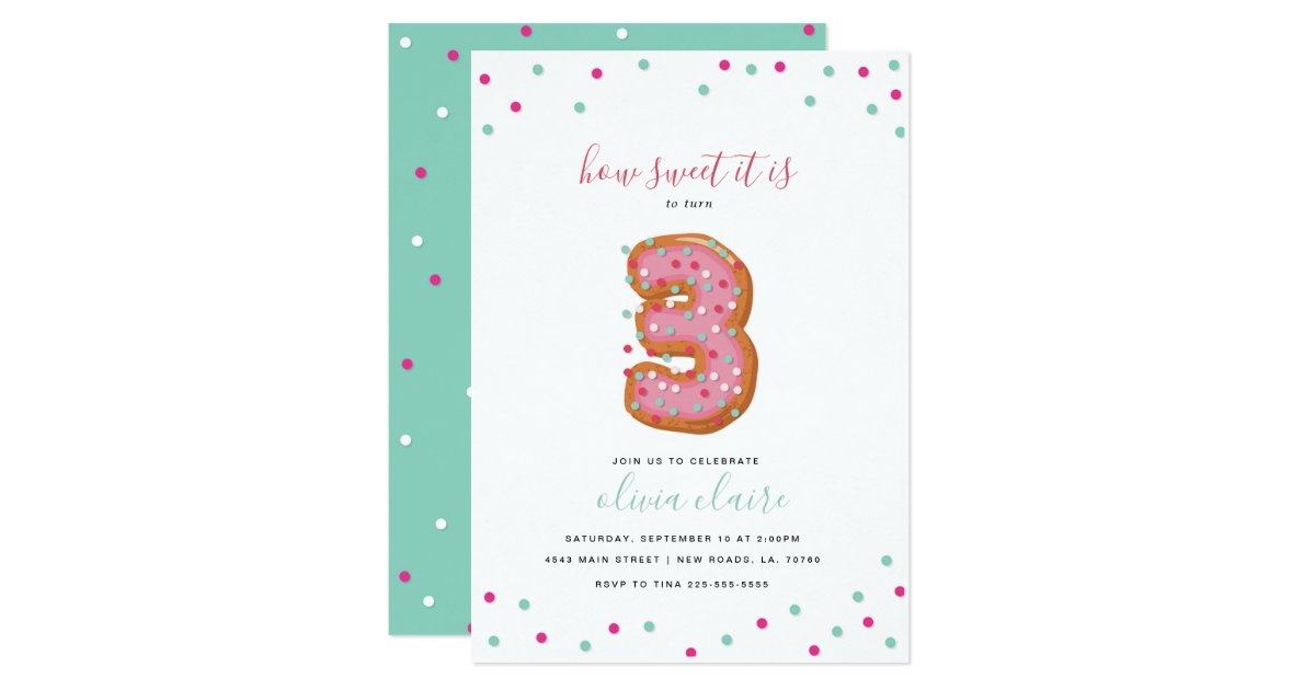 Sweet Birthday Celebration | Three Invitation | Zazzle.com
