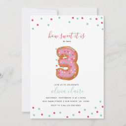 Sweet Birthday Celebration | Three Invitation | Zazzle