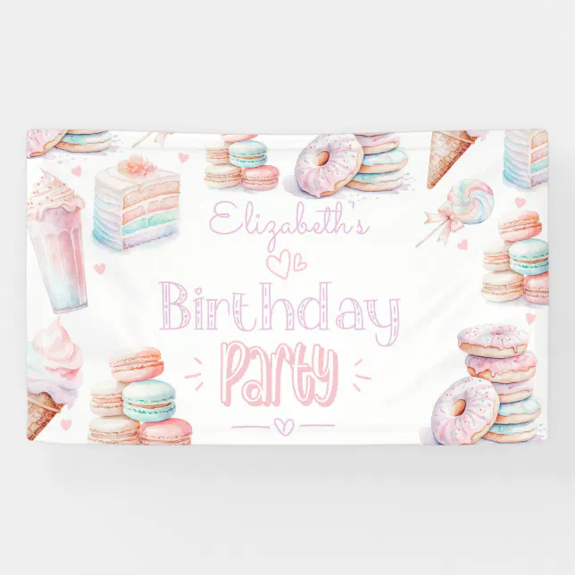Sweet birthday party pastel sweets ice cream banner | Zazzle