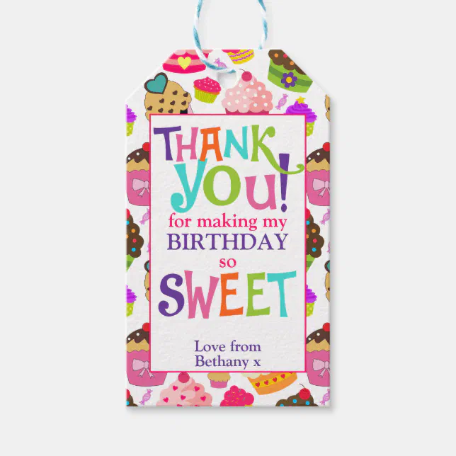 Sweet Birthday Thank You Party Gift Tags | Zazzle