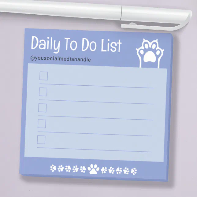 Sweet Blue Cute White Cat Paws Checkbox To Do List Post-it Notes | Zazzle