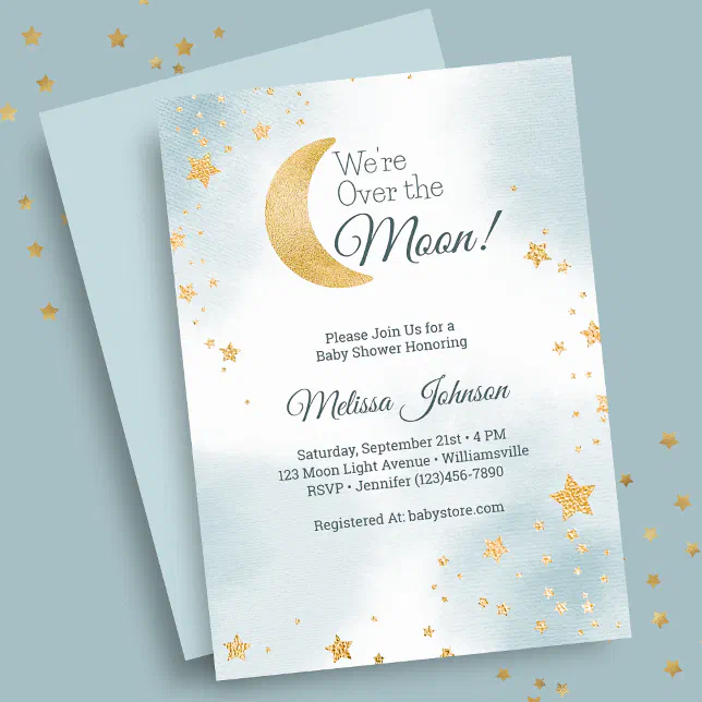 Sweet Blue We're Over the Moon Boy Baby Shower Invitation | Zazzle