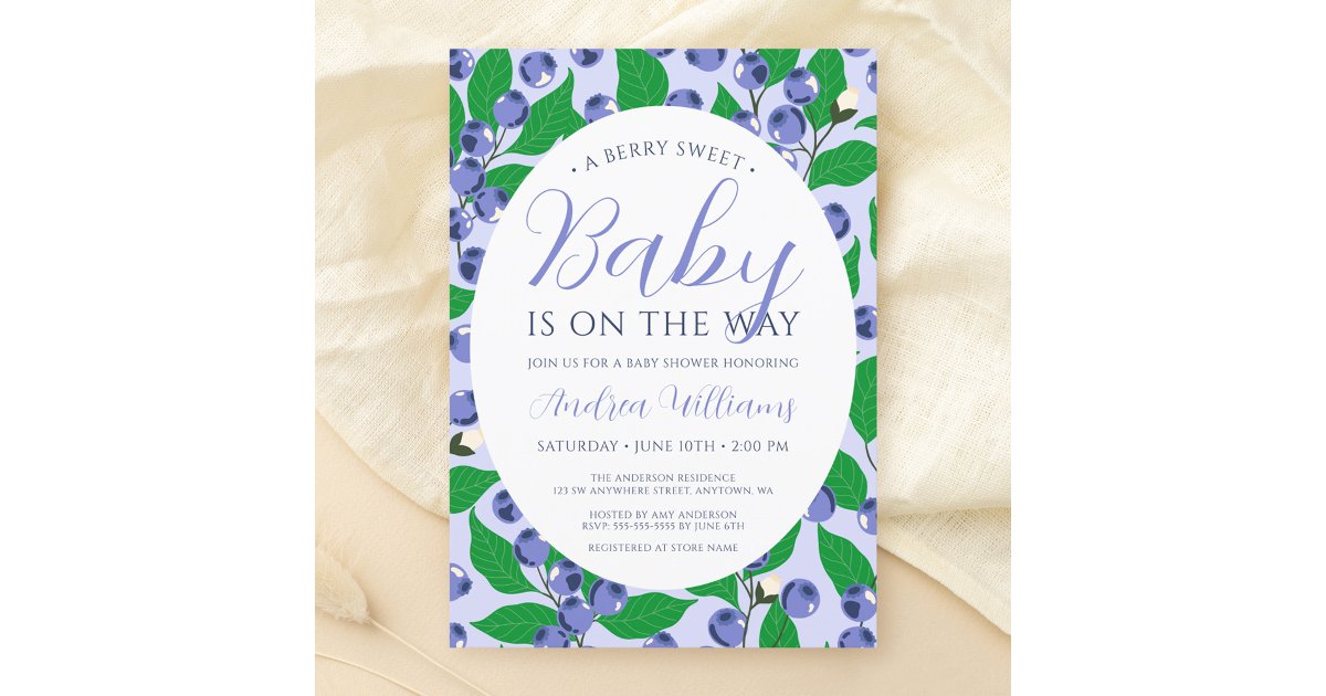 Sweet Blueberry Blue Baby Shower Invitation | Zazzle